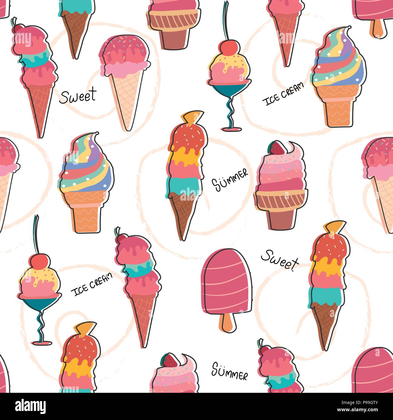 hand drawn pastel ice cream pattern seamless background Stock Vector ...