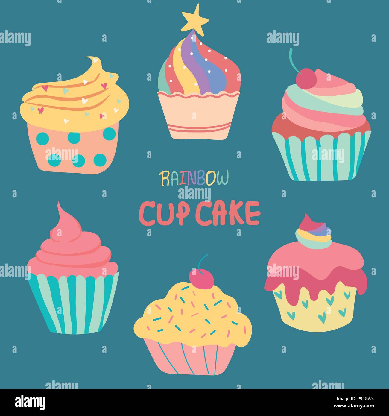 doodle hand drawn rainbow cute cup cake doodle hand drawn rainbow cute ...