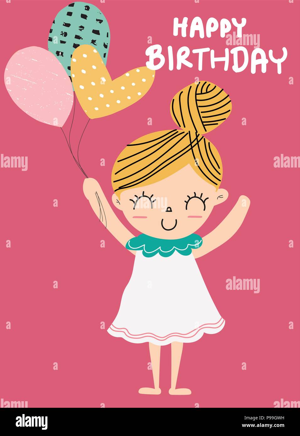 birthday card a cute girl holding balloon Stock Vector Image & Art - Alamy