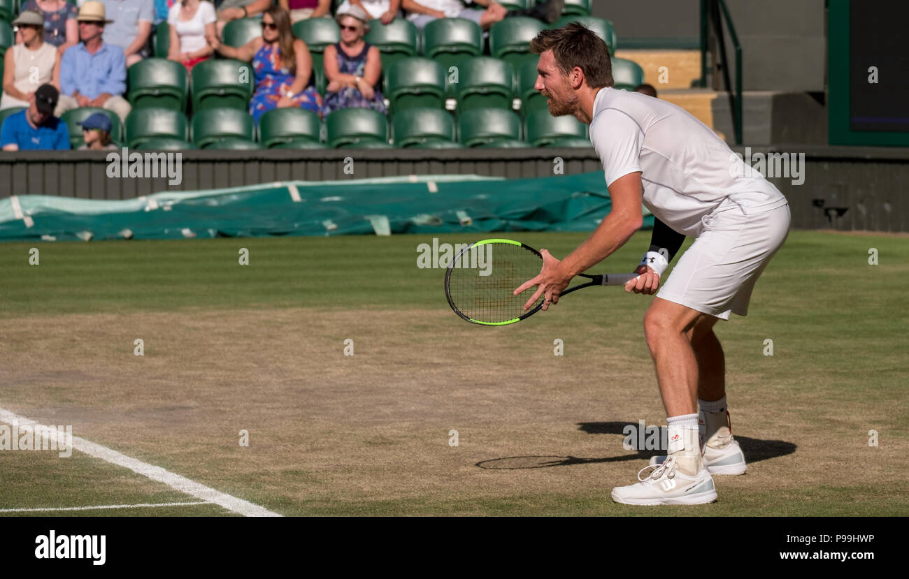 Jamie Murray waiting to return serve during the mixed doubles final on ...