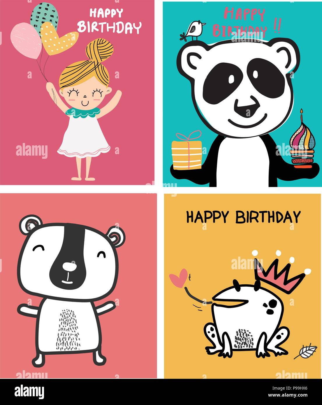 collection doodle cute cartoon birthday card Stock Vector Image & Art ...