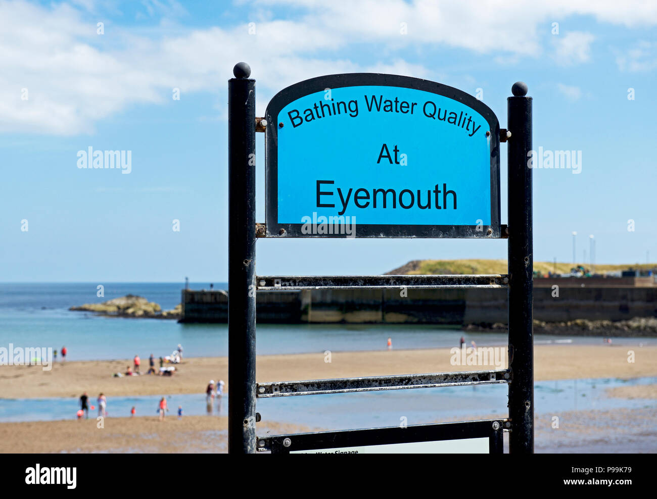 Sign - bathing water quality - at Eyemouth, Berwickshire, Borders ...