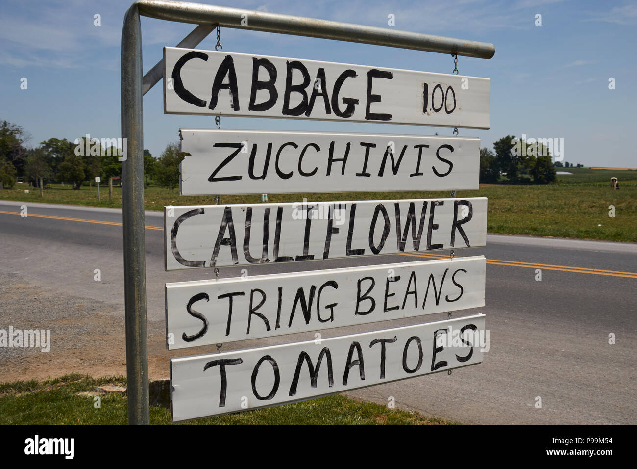 Roadside sign offering fresh produce, Lancaster County, Pennsylvania ...
