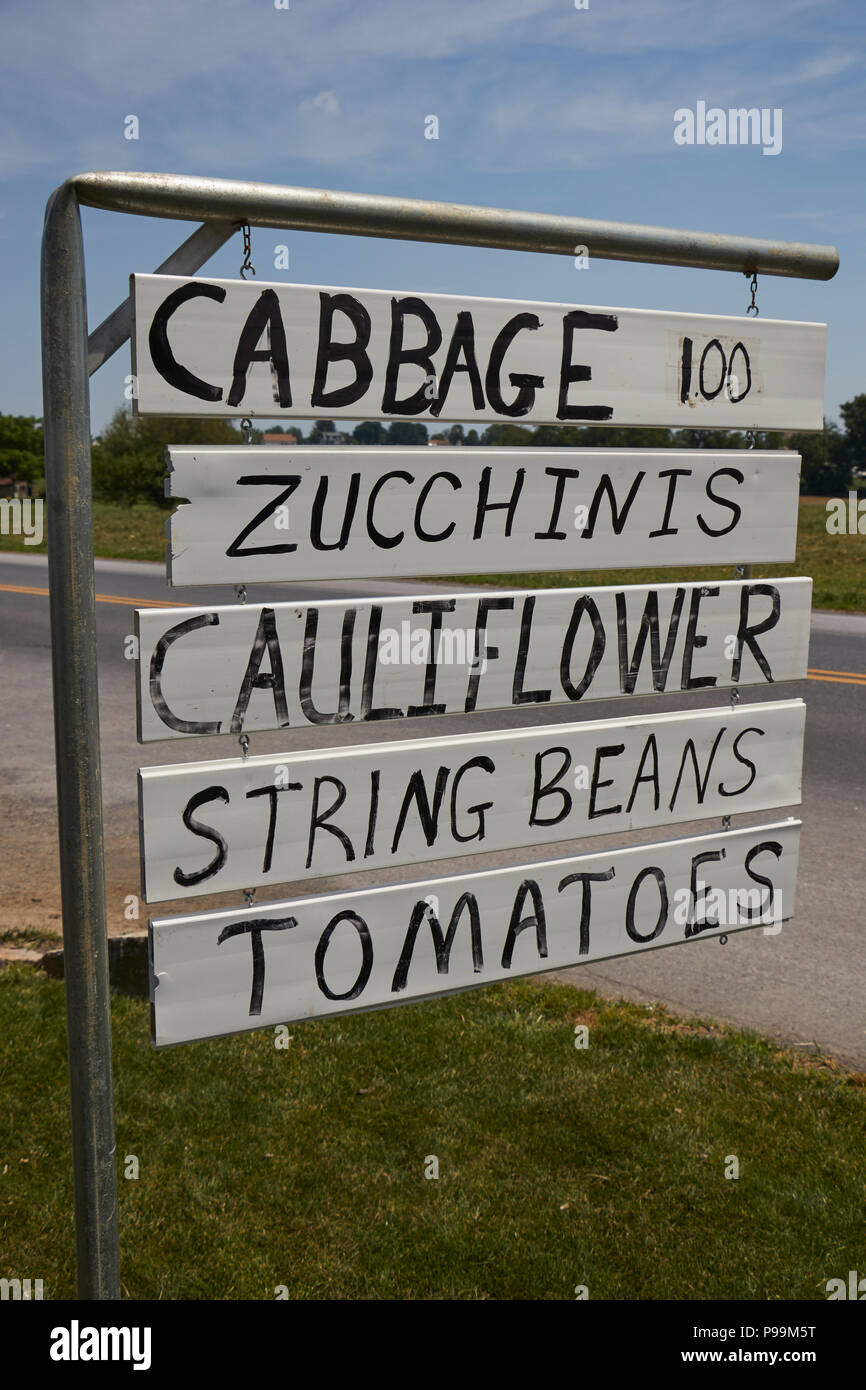 Roadside sign offering fresh produce, Lancaster County, Pennsylvania ...