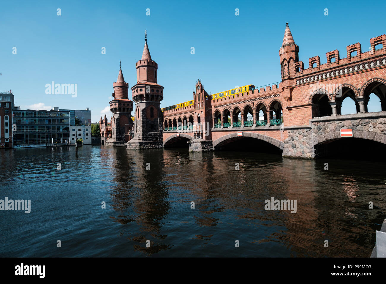 Berlin, Germany - july 2018: Subway train crossing the Oberbaum Bridge ...