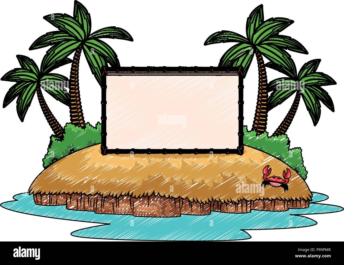 Blank wooden sihn on beach cartoon vector illustration graphic design ...