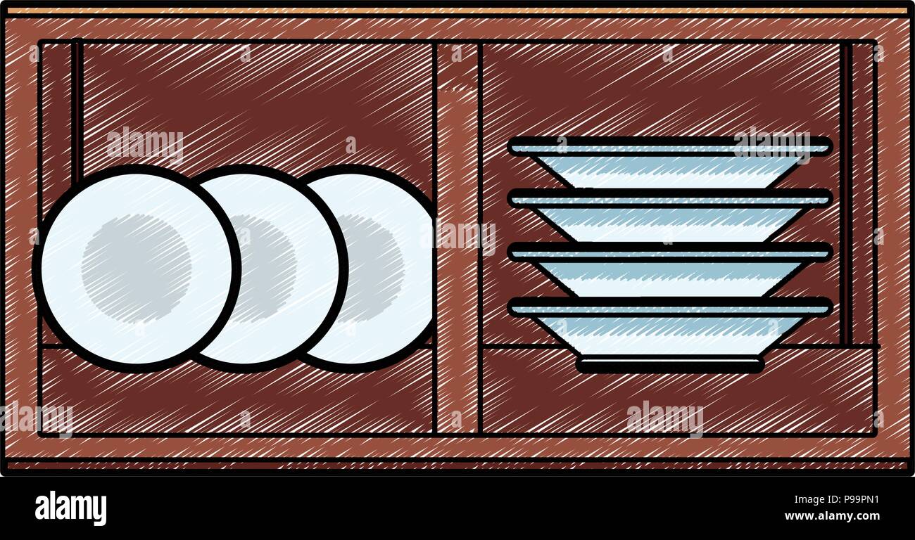 Dishes inside wooden cabinet vector illustration graphic design Stock ...