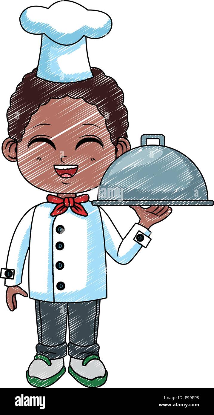Cute chef boy cartoon with dish vector illustration graphic design ...