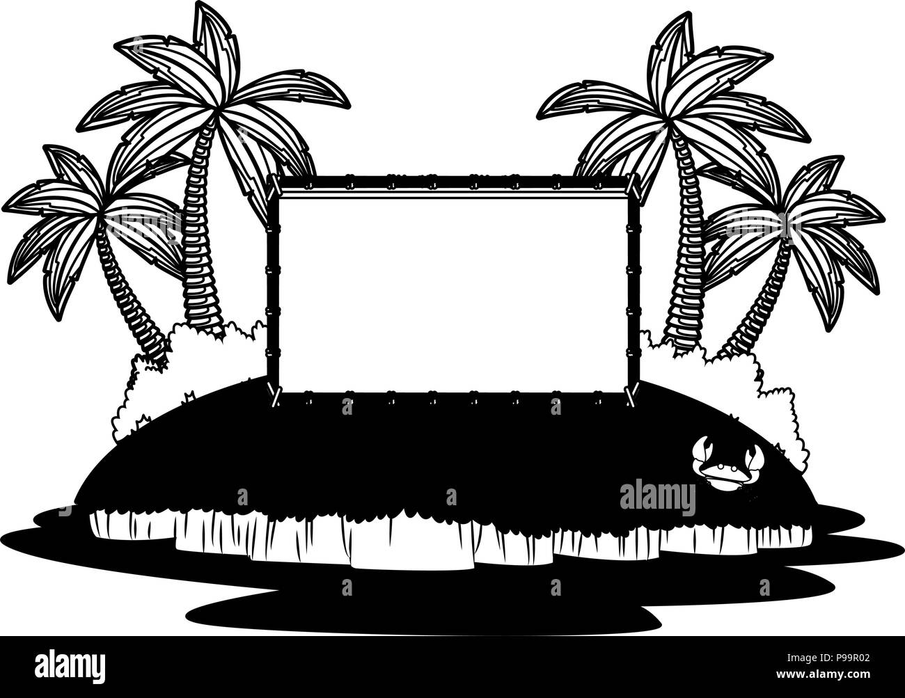 Blank wooden sihn on beach cartoon vector illustration graphic design ...