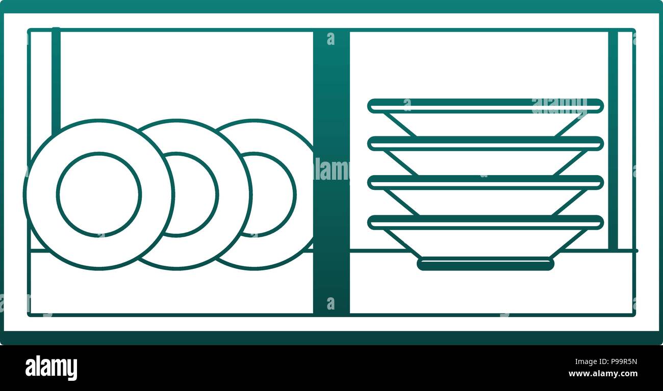 Dishes inside wooden cabinet vector illustration graphic design Stock ...