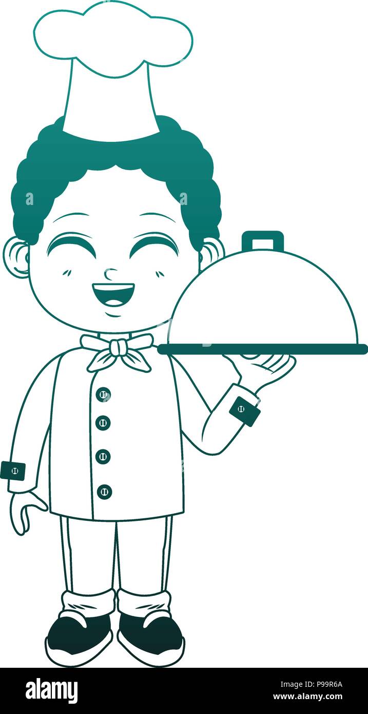 Cute chef boy cartoon with dish vector illustration graphic design ...