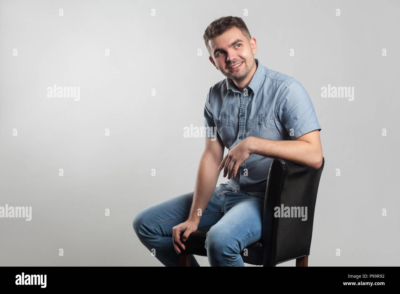 Happiness man toothy smiling and wondering. Actors portfolio picture ...