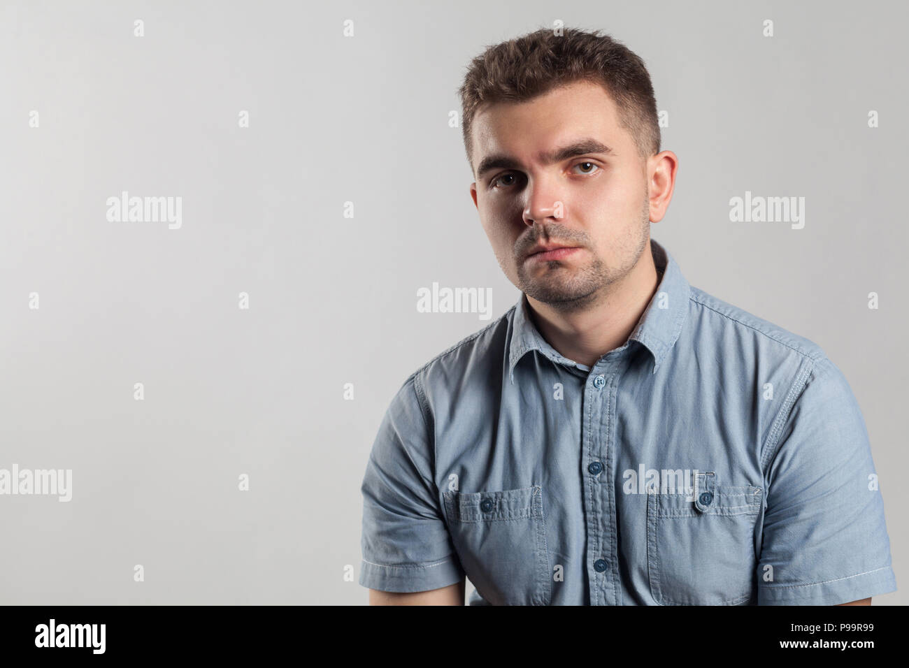 Closeup portrait of handsome unhappy man with bad mood. Actors ...