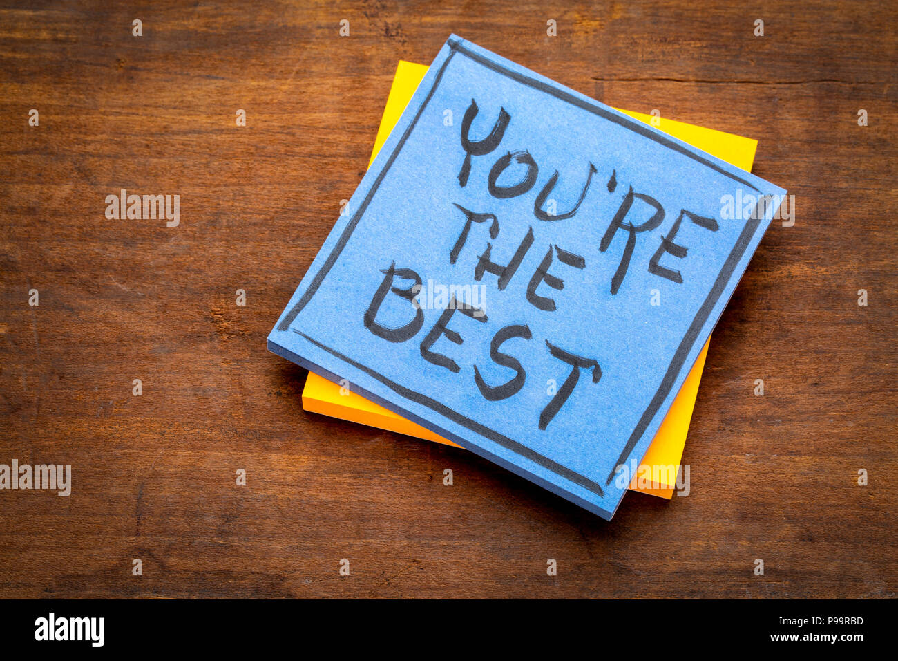 You are the best - handwriting on a sticky note against rustic wood ...