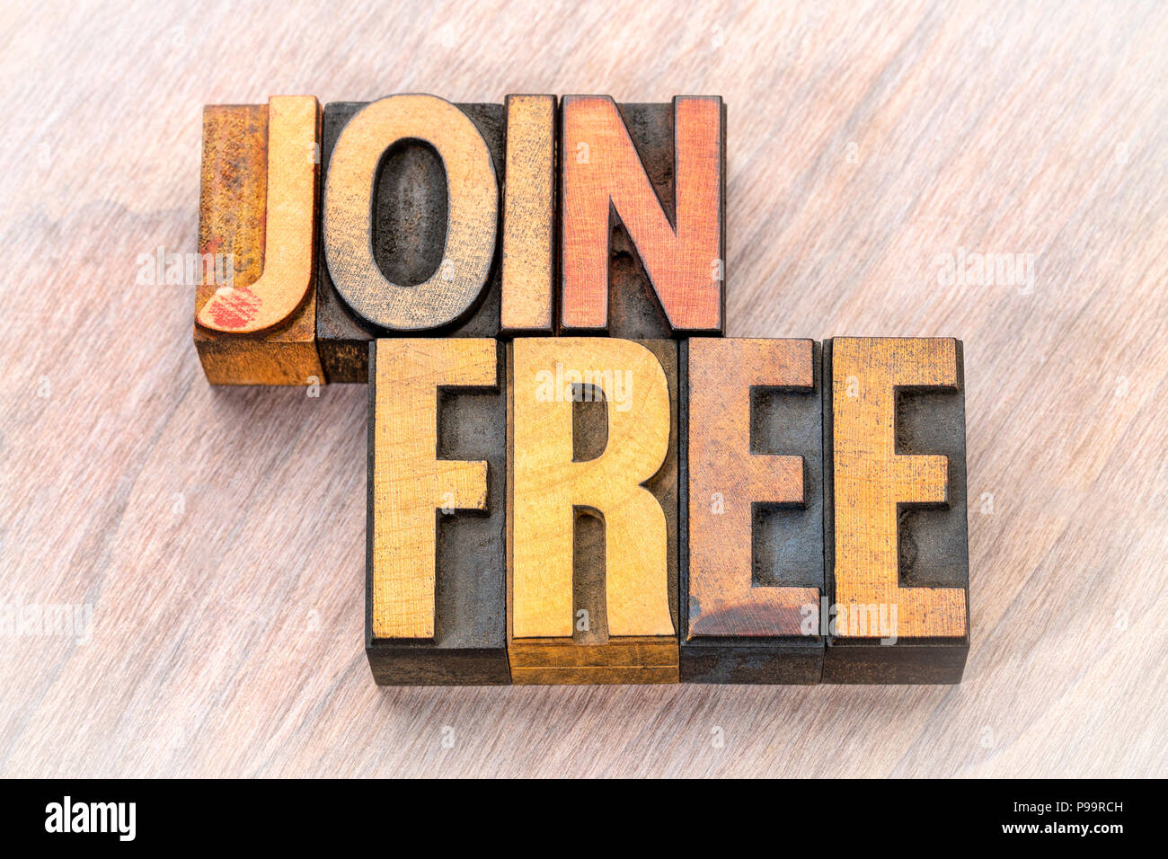 join free - word abstract in vintage letterpress wood type Stock Photo ...