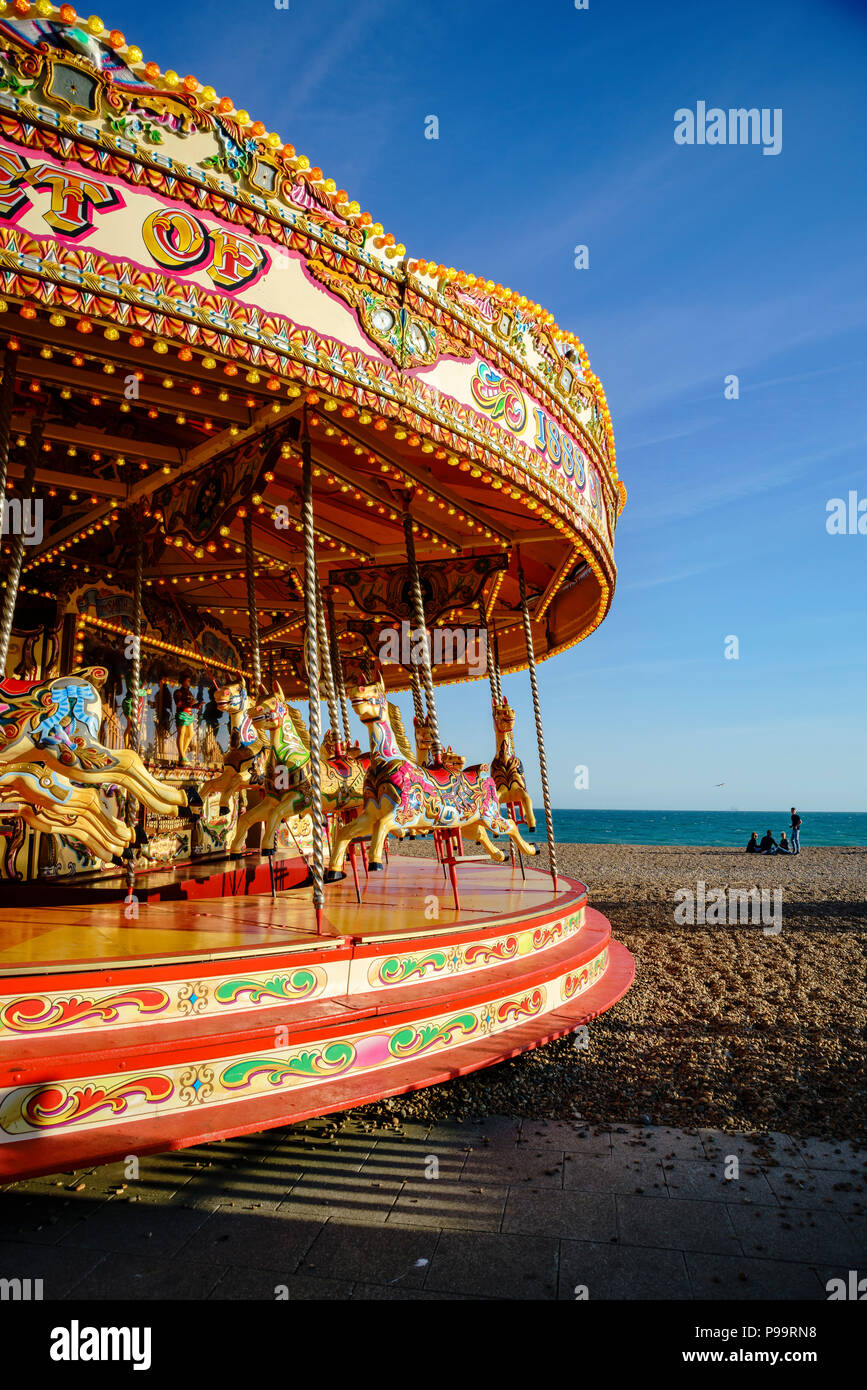 Colorful Carousel at the waterfront, Brighton, United Kingdom Stock ...