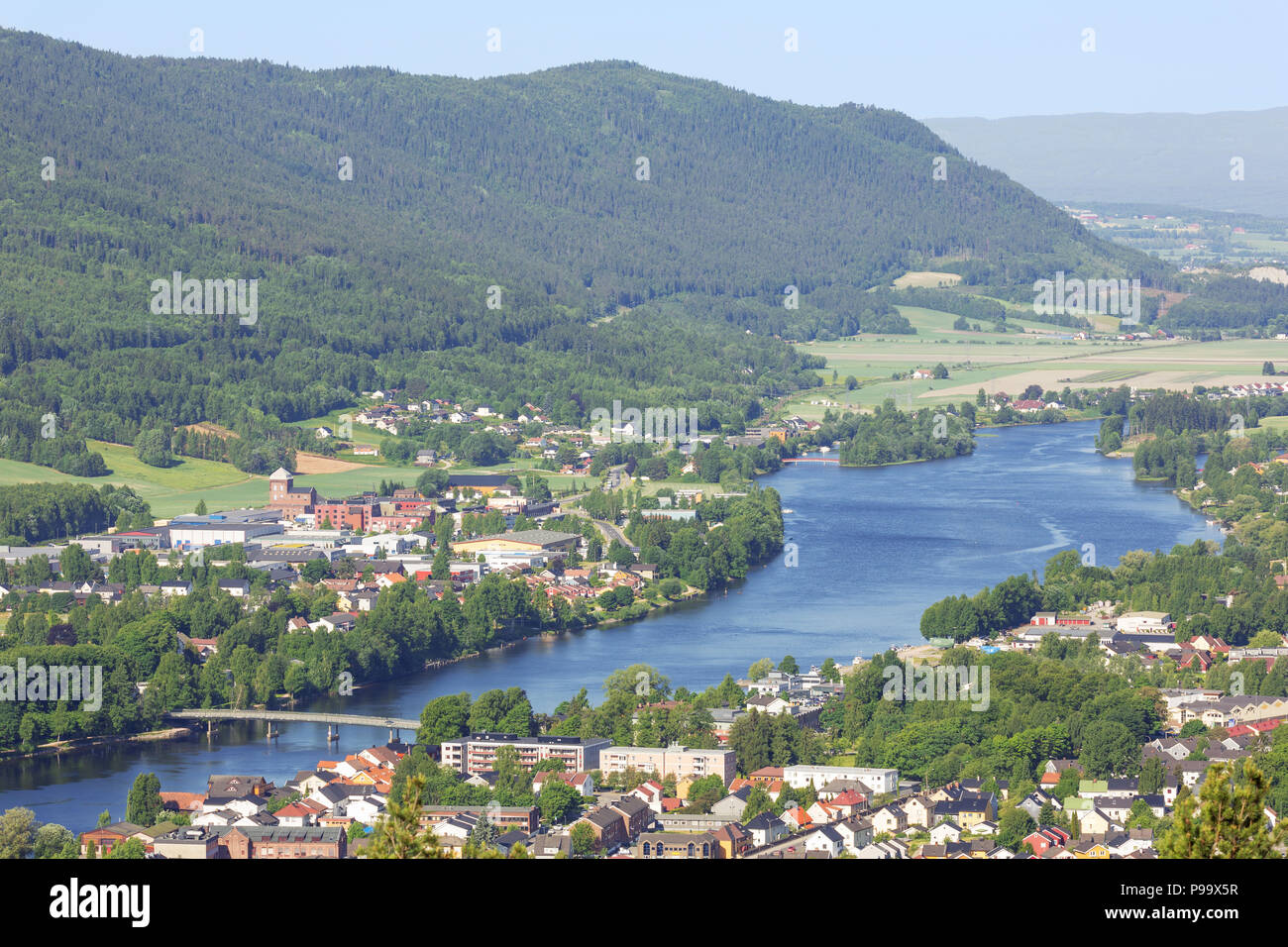 Drammen and its valley in close up taken from Spiraltoppen Stock Photo ...