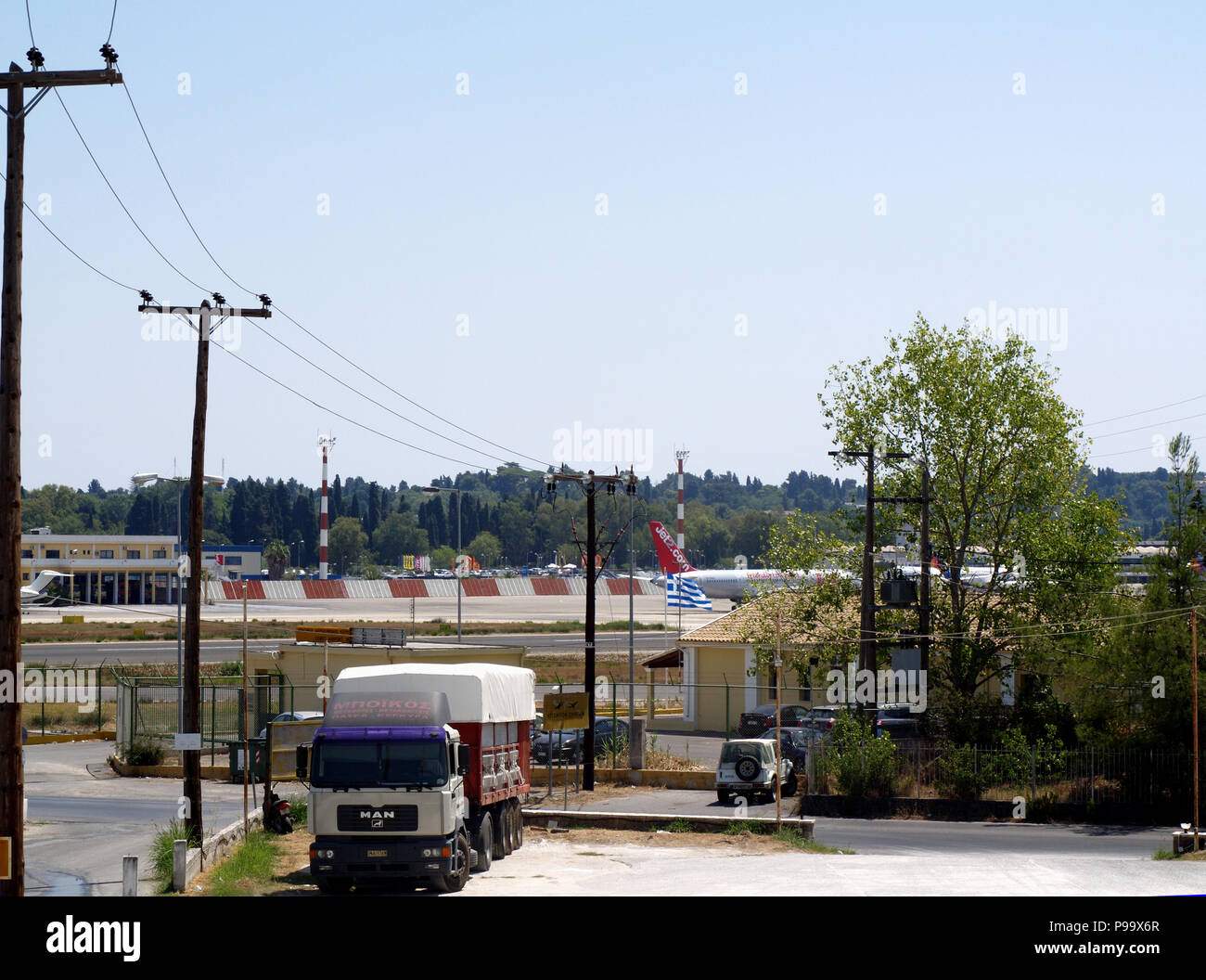 Transport depot near Corfu Airport Stock Photo - Alamy