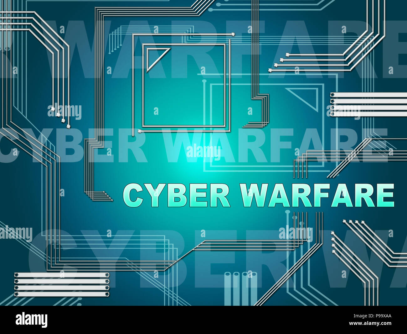 Cyberwarfare Digital Armed Attack Surveillance 2d Illustration Shows ...