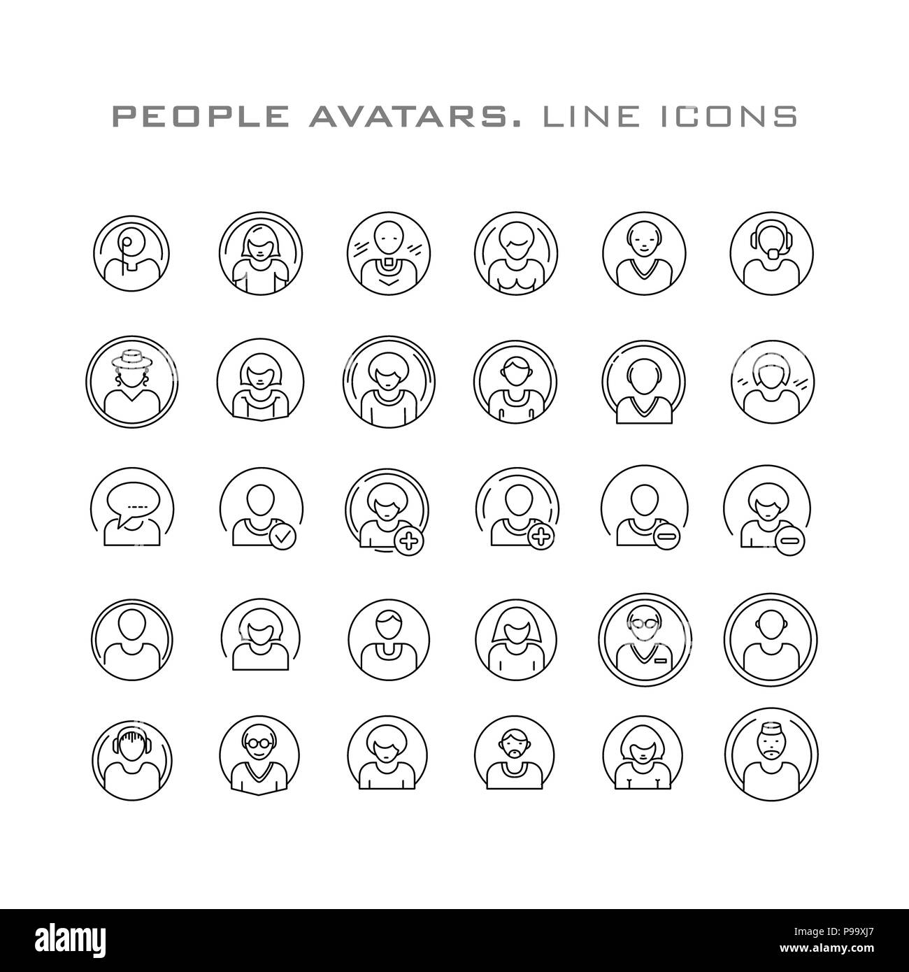 People avatars thin line icon set Stock Photo - Alamy