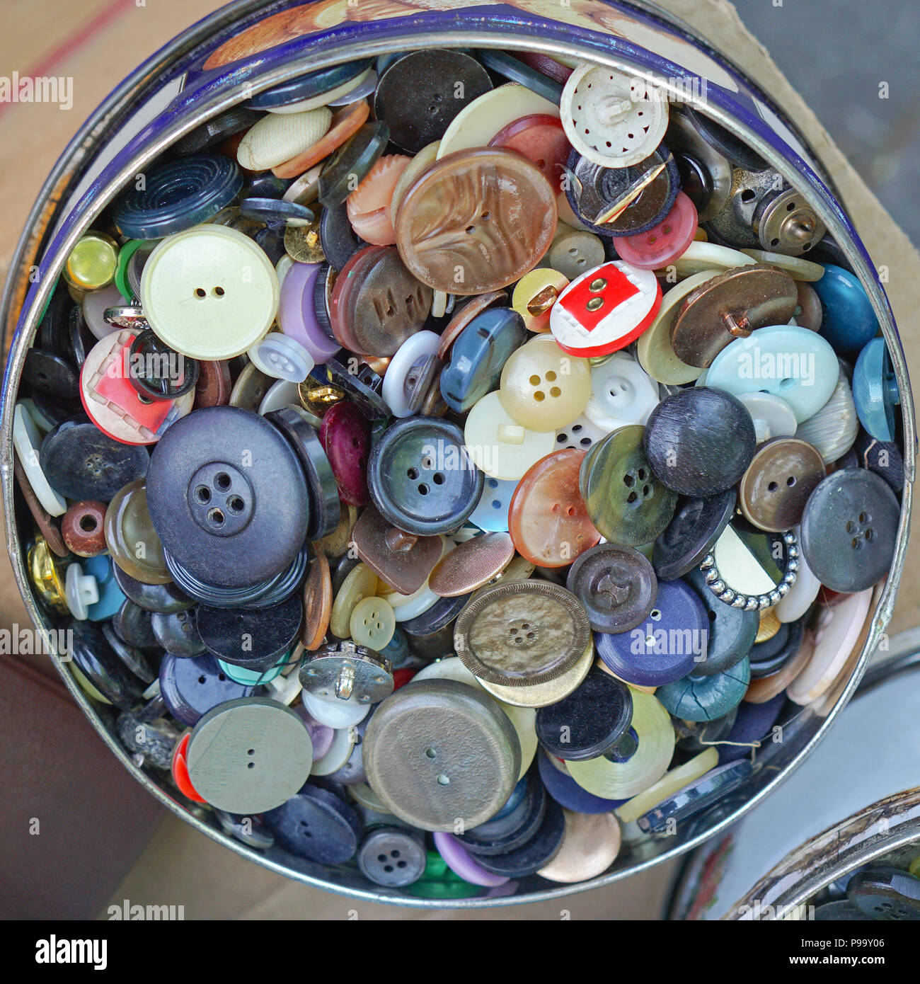 Lots of sewing buttons in the box Stock Photo - Alamy