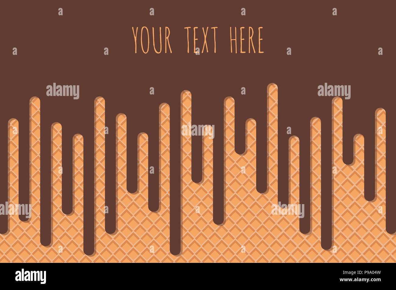 Chocolate ice cream flowing over waffle texture background . Cafe menu ...