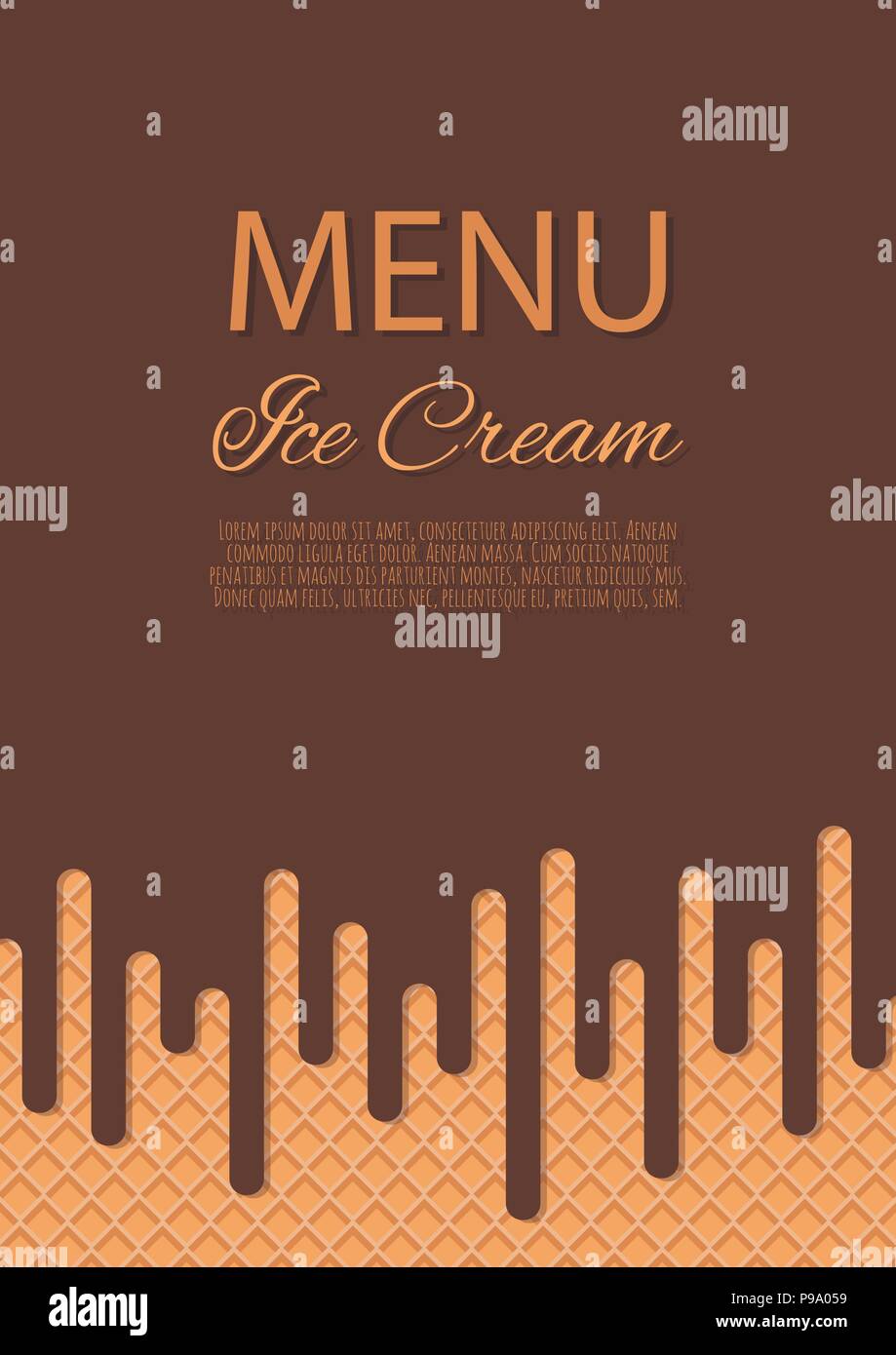 Chocolate Ice Cream Flowing Over Waffle Texture Background Cafe Menu