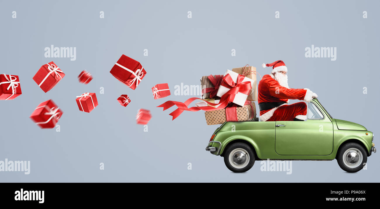 Santa Claus on car Stock Photo - Alamy