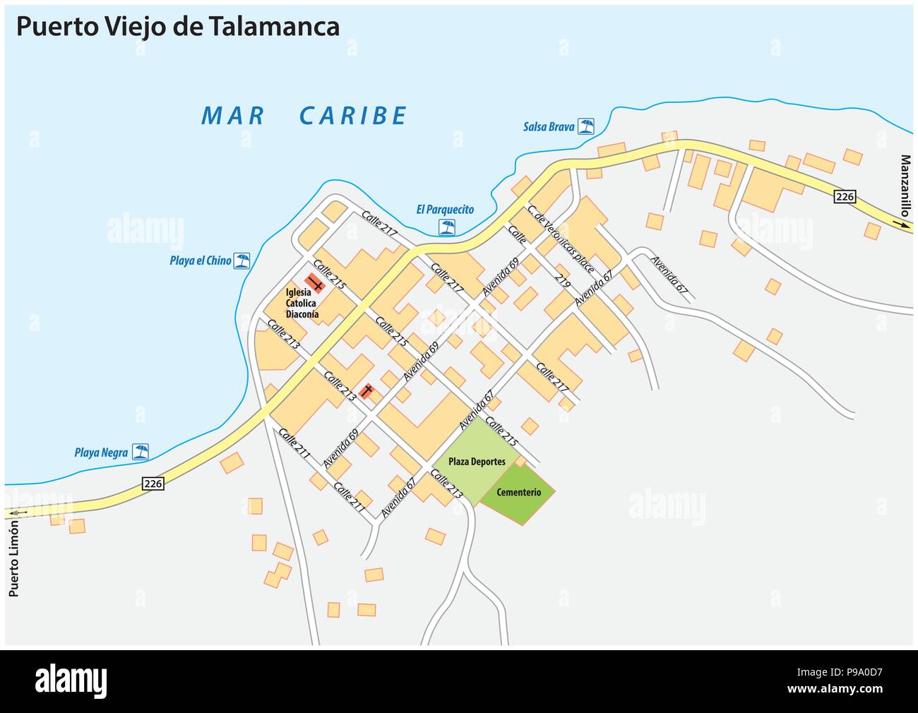 Puerto Viejo de Talamanca city map, Costa Rica Stock Vector Image & Art ...