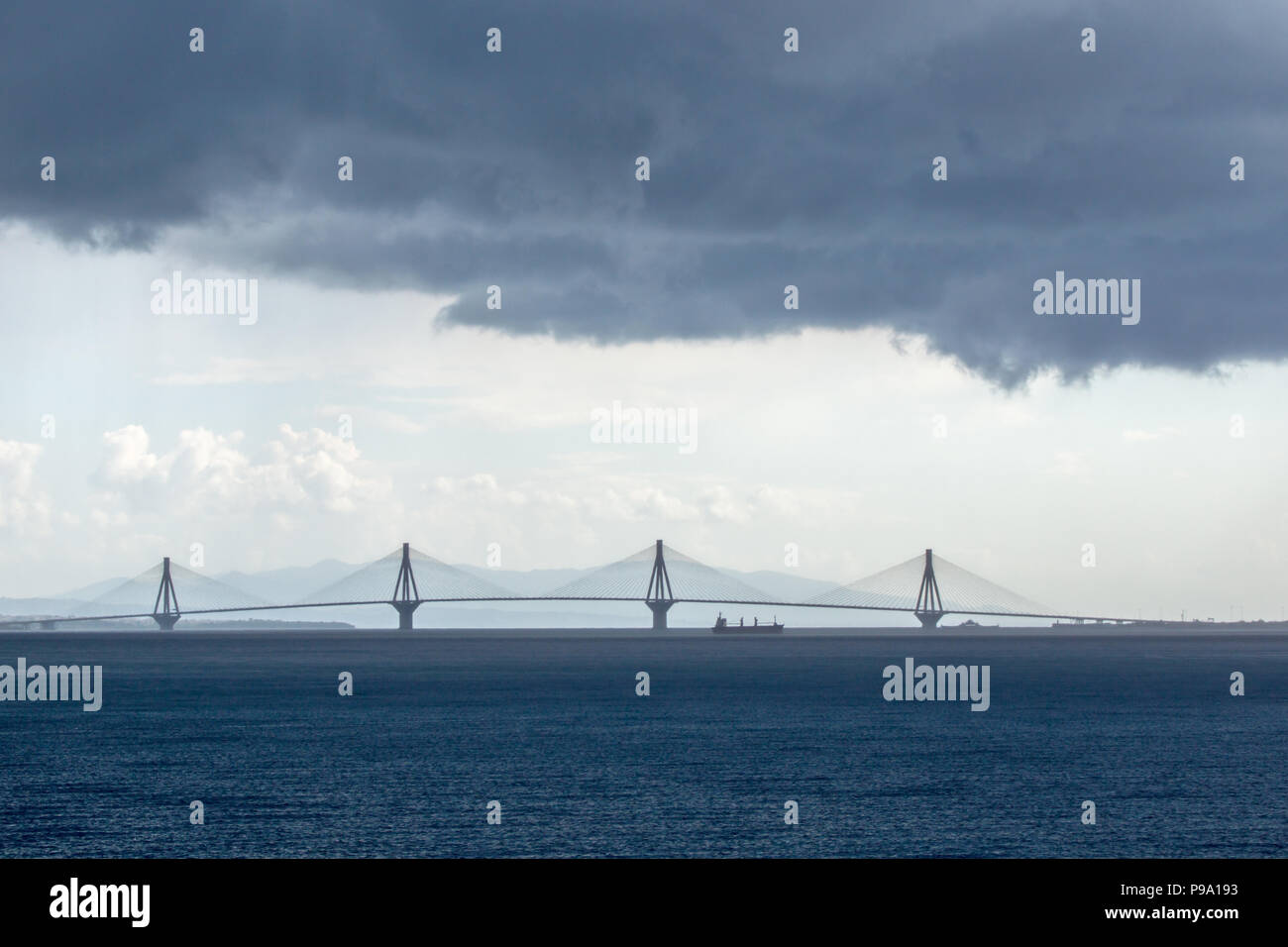 Panorama of The cable bridge between Rio and Antirrio from Nafpaktos ...