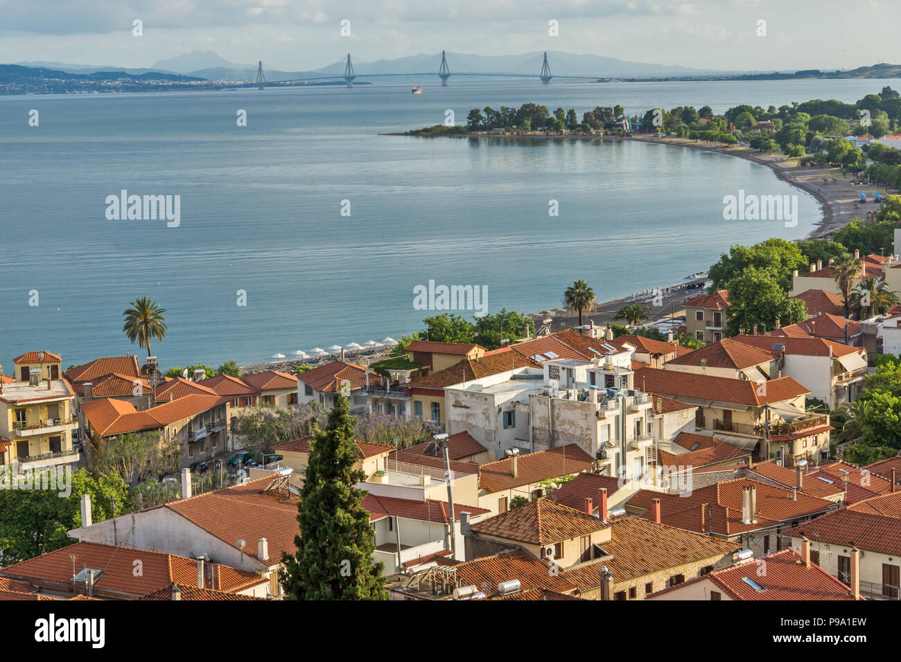 Amazing Panoramic view of Nafpaktos town, Western Greece Stock Photo ...