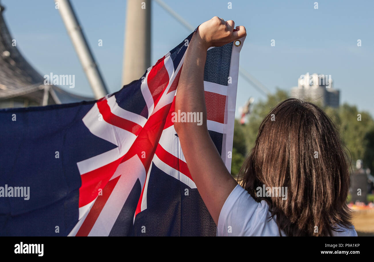 Fan at Red Bull FMX Event waves australian flag Stock Photo - Alamy