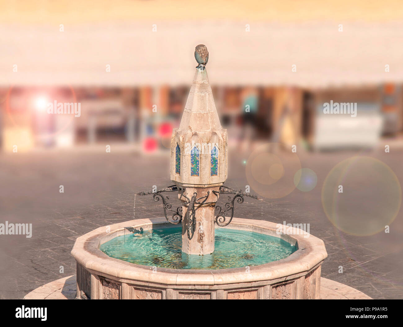 Public view of beautiful fountain in Rhodes town of Greek island with ...