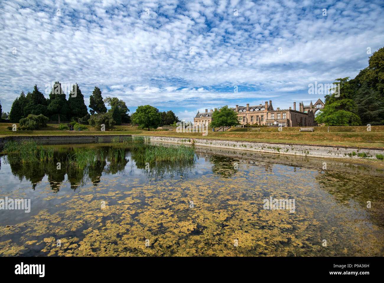 Reflections in the Eagle Pond at Newstead Abbey in Nottinghamshire ...