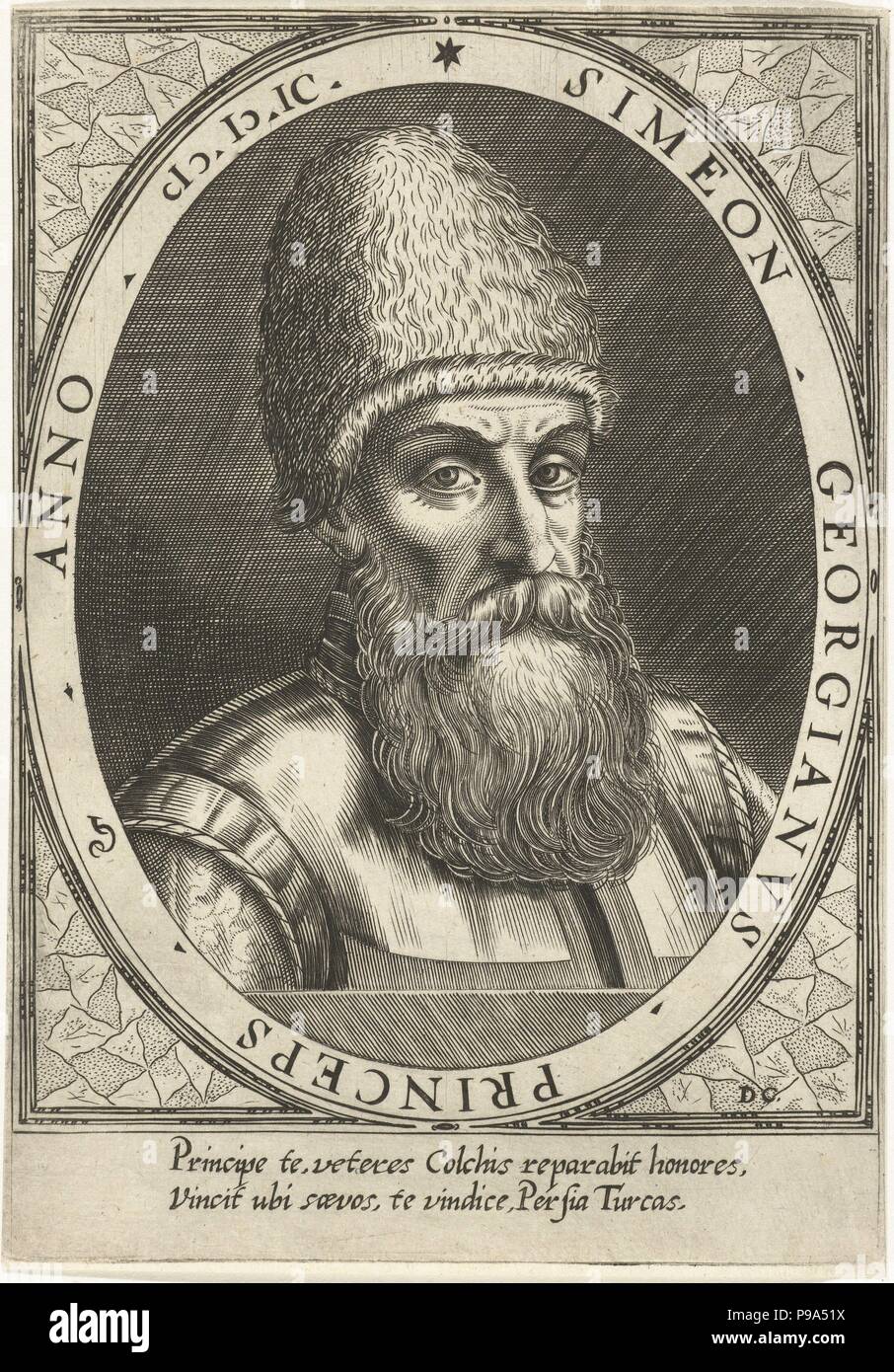 Simon I, Georgian king of Kartli. From Atrium heroicum, Augsburg 1600 ...