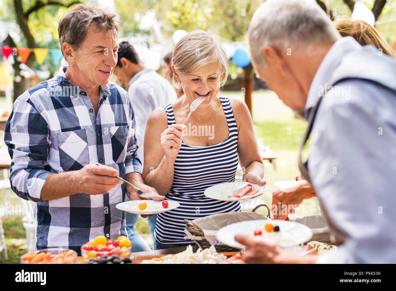 Family celebration or a garden party outside in the backyard Stock ...