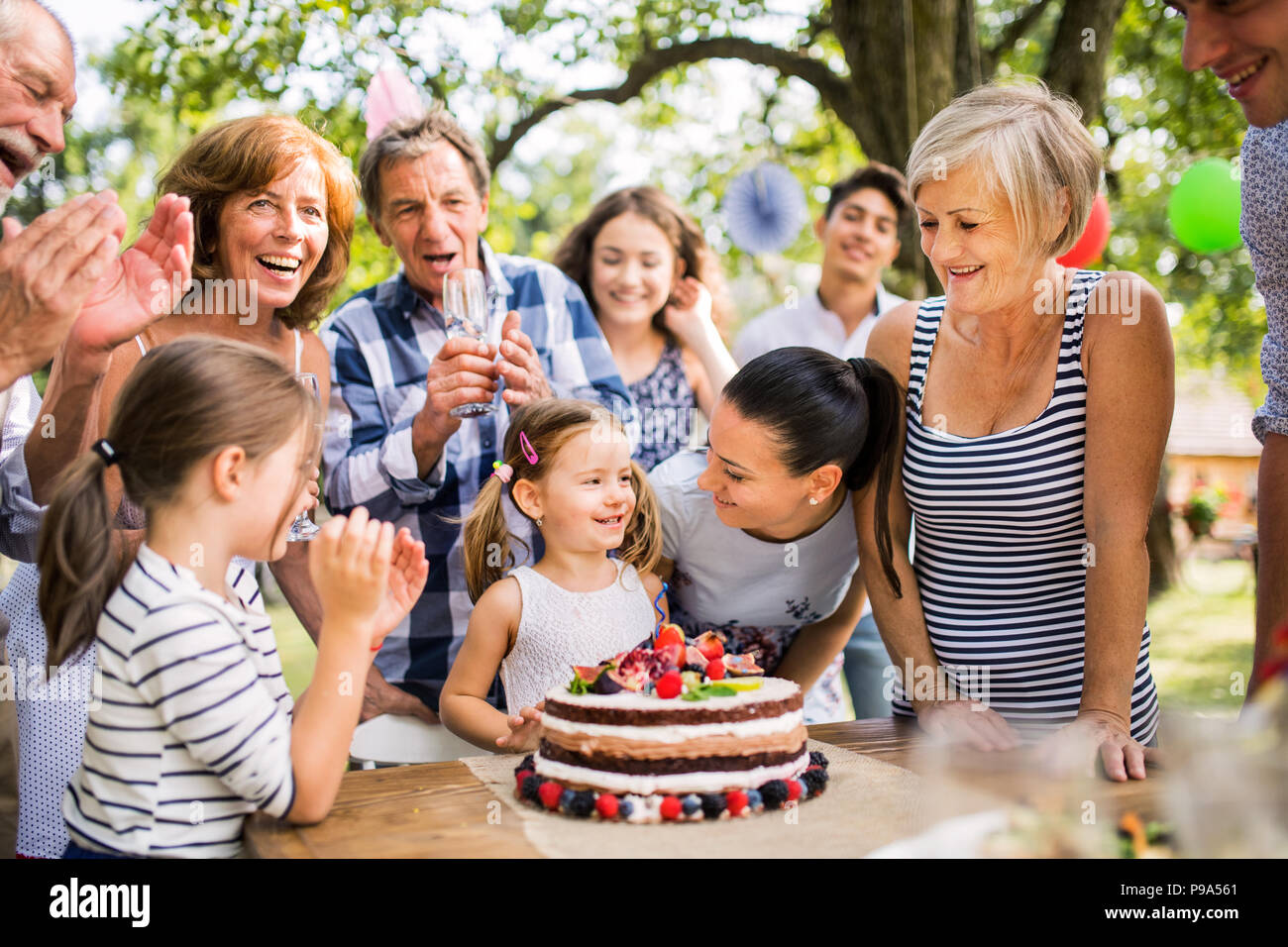 Family celebration or a garden party outside in the backyard Stock ...
