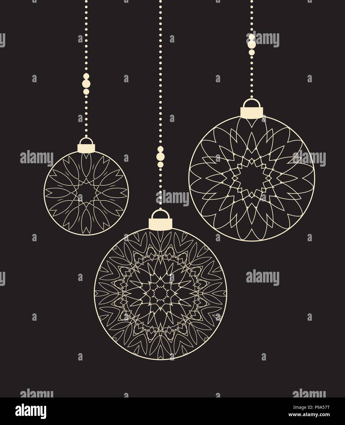 Vector Christmas balls on black background, Merry Christmas card Stock ...