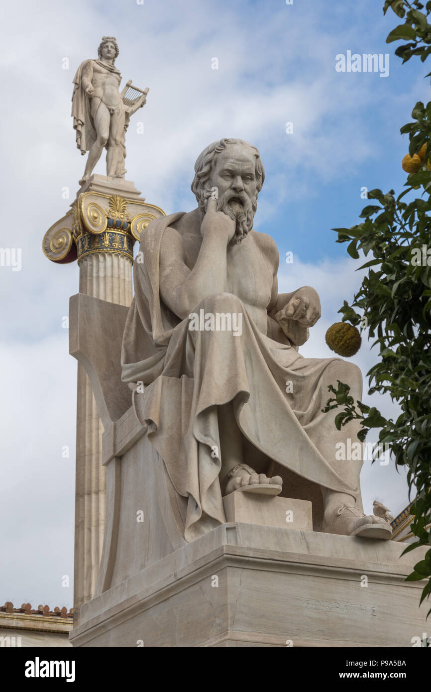 Socrates statue in front of Academy of Athens, Attica, Greece Stock ...