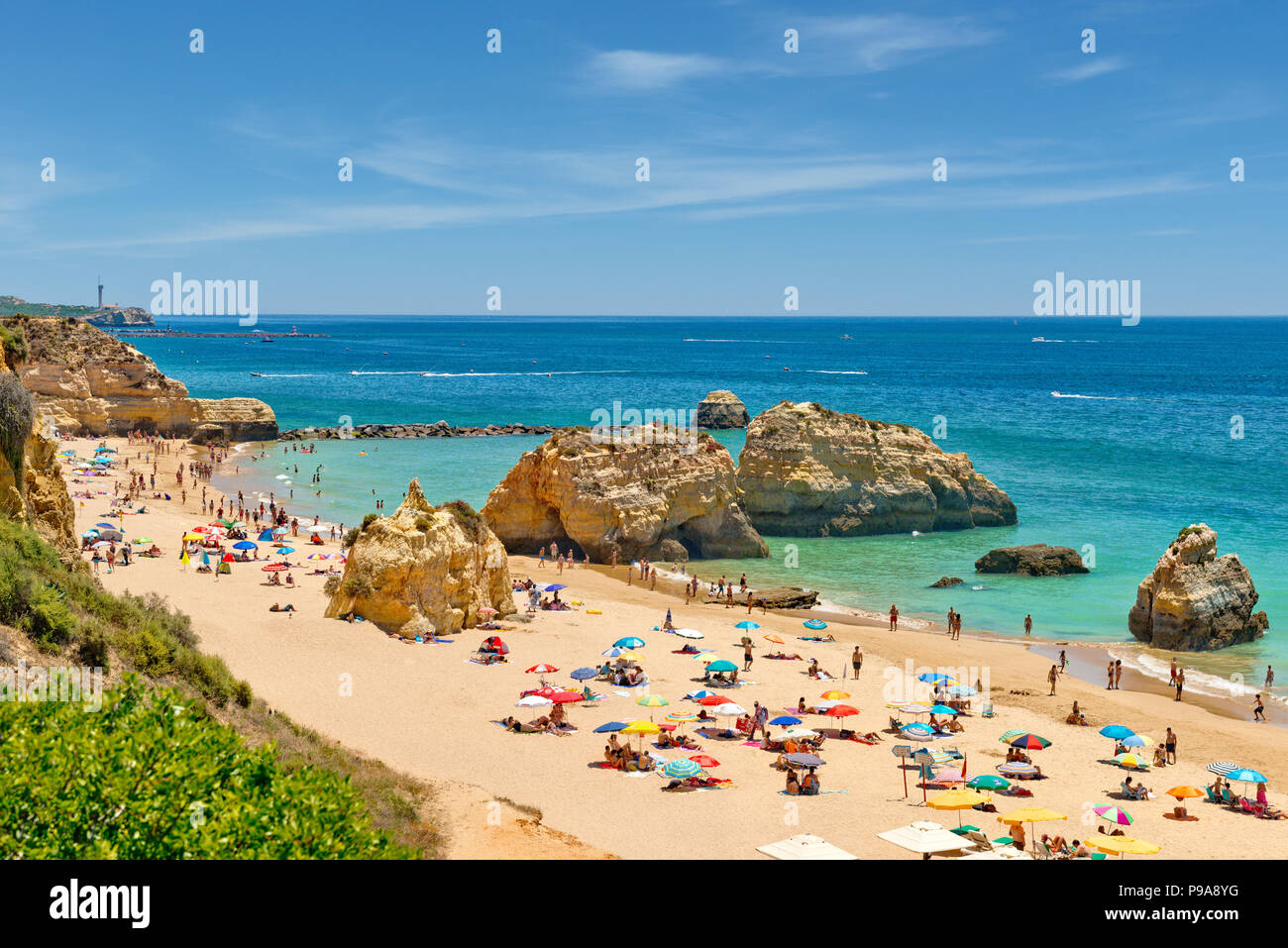 Rock formations on Praia da Rocha beach, the Algarve, Portugal Stock ...