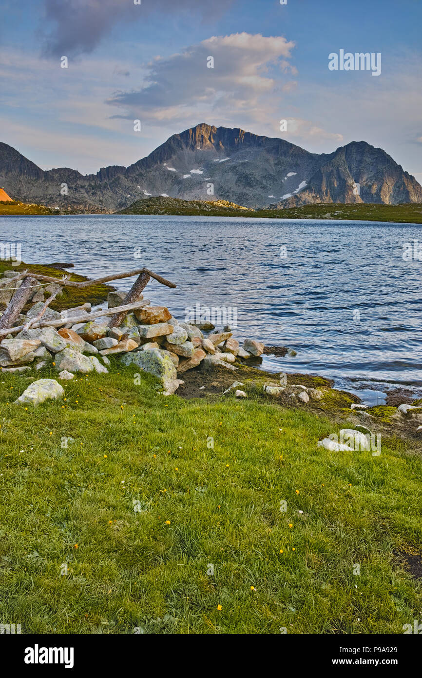 Amazing Sunset over Tevno Lake and Kamenitsa peak, Pirin mountain ...