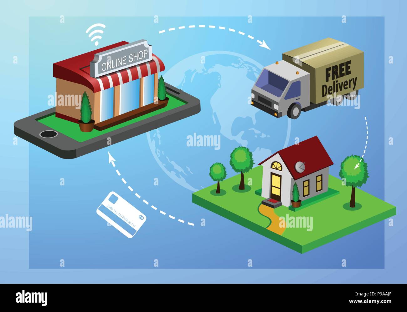 Woman online shopping credit card Stock Vector Images - Alamy