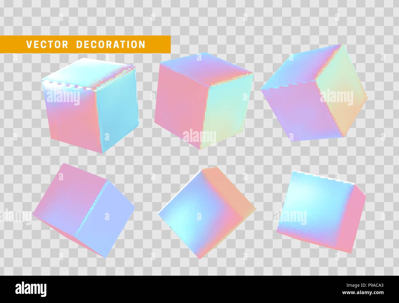 Design element set in shape of 3d cubes bright neon color. Square ...