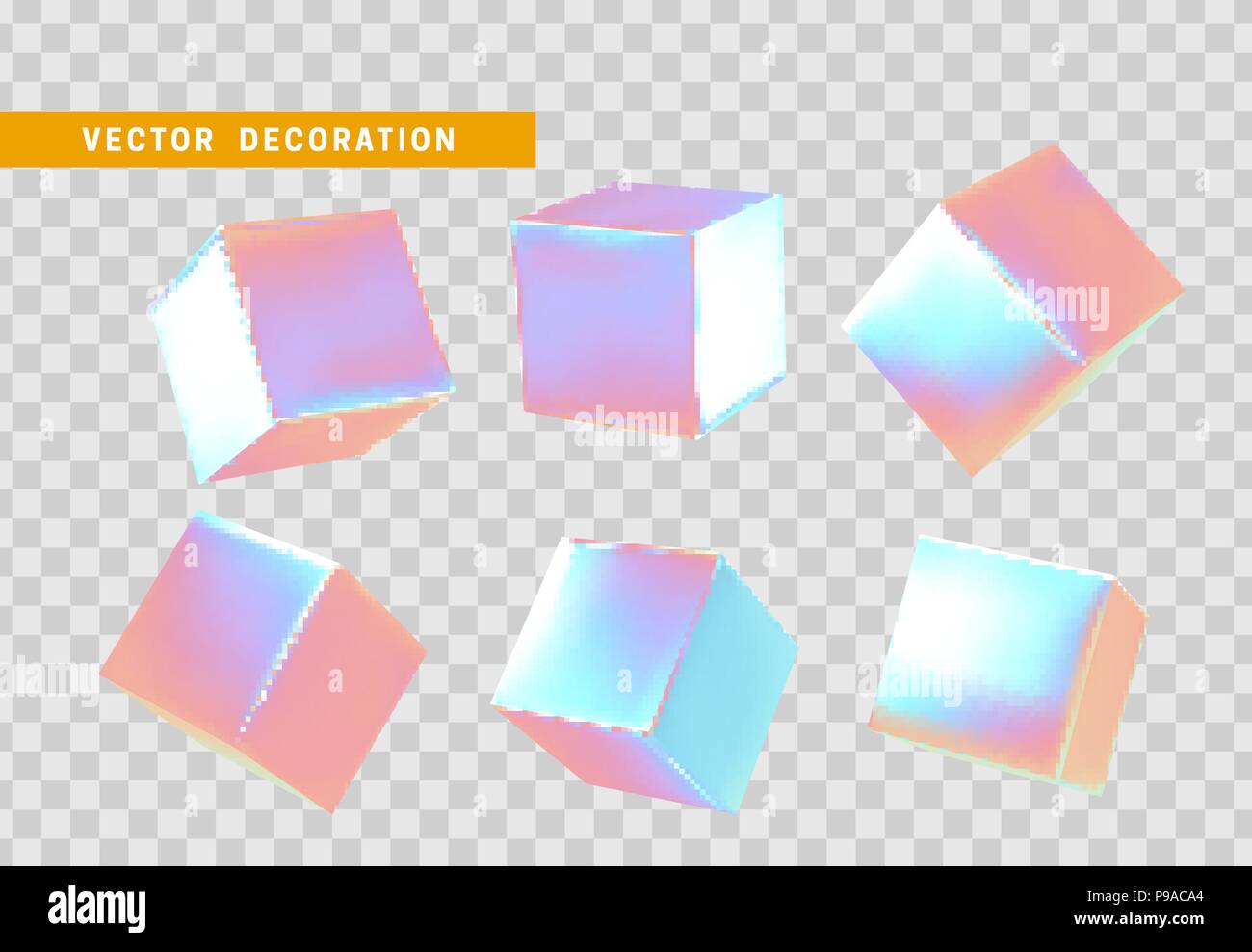 Design element set in shape of 3d cubes bright neon color. Square ...