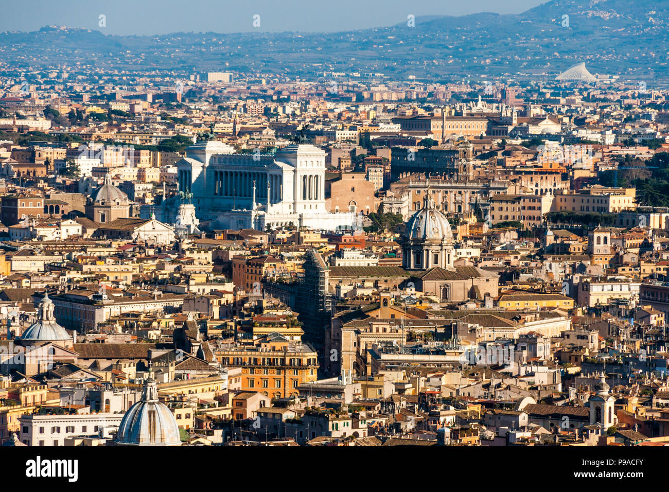 View of Rome from the St. Peter dome looking at the Altare della Patria ...