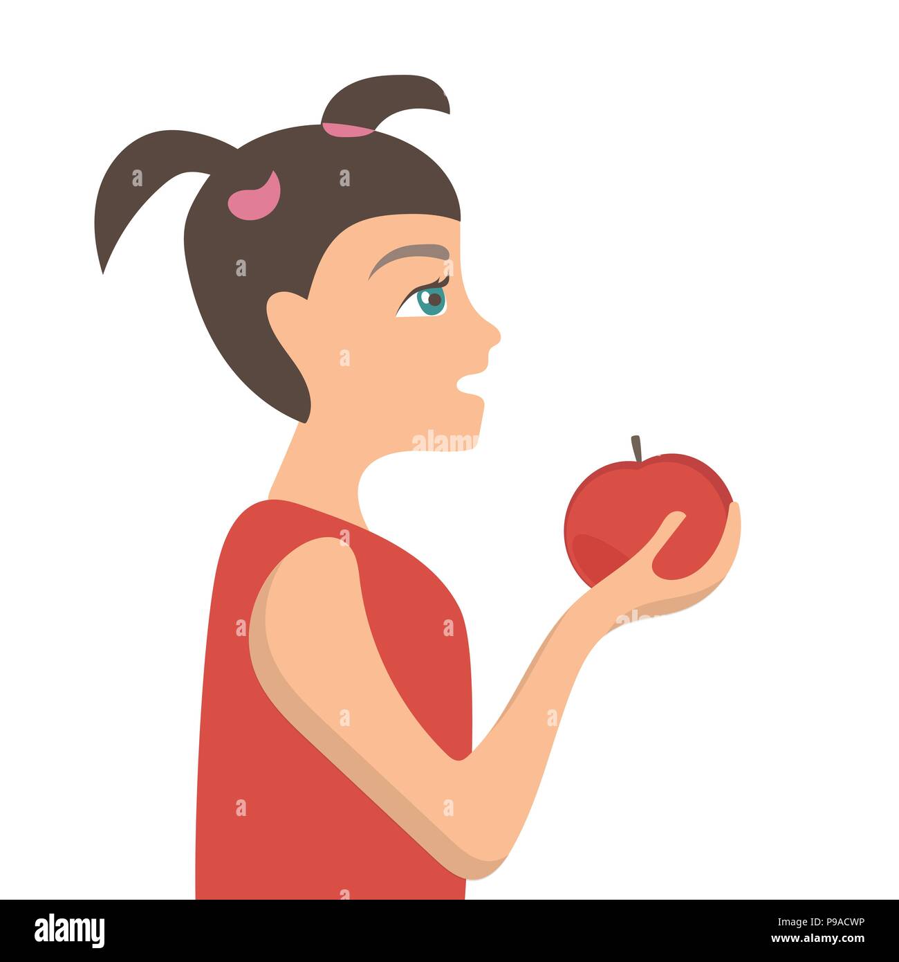 Vector cute little girl with red apple Stock Vector Image & Art - Alamy