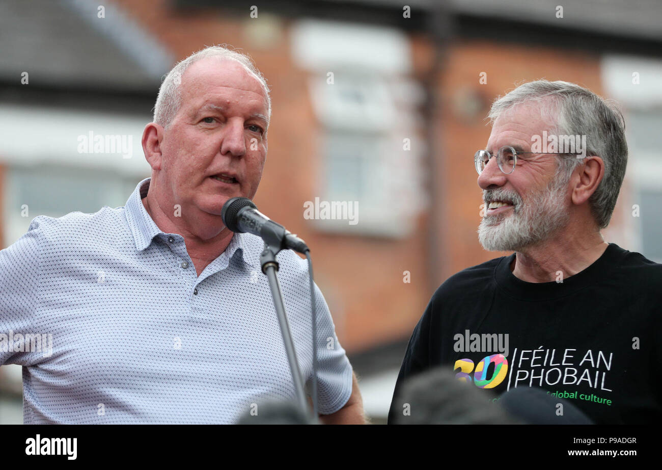Bobby Storey (left) and Gerry Adams address a rally beside the old ...