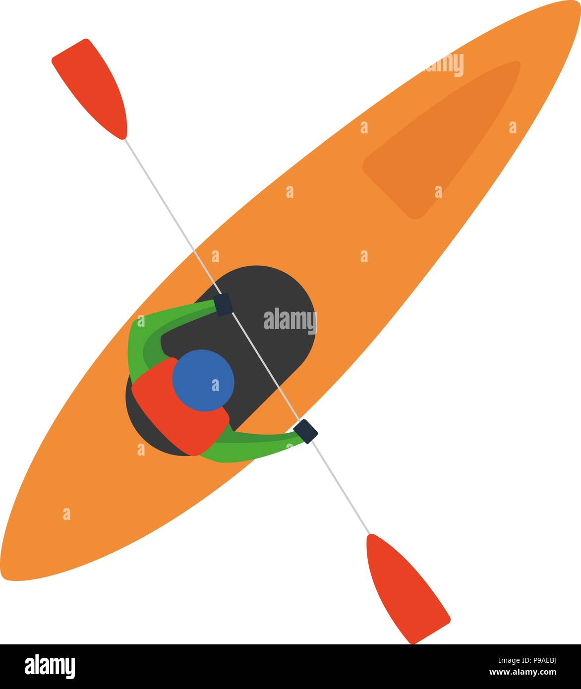Simple vector illustration with person on the sea kayak. View from ...