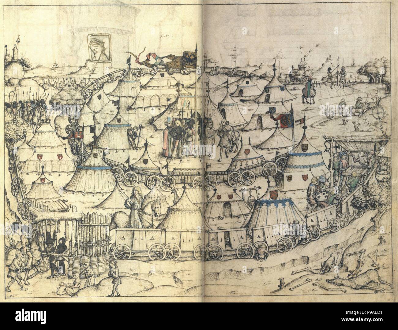 The Wagon Fort (From the Medieval Housebook of Wolfegg Castle). Museum ...