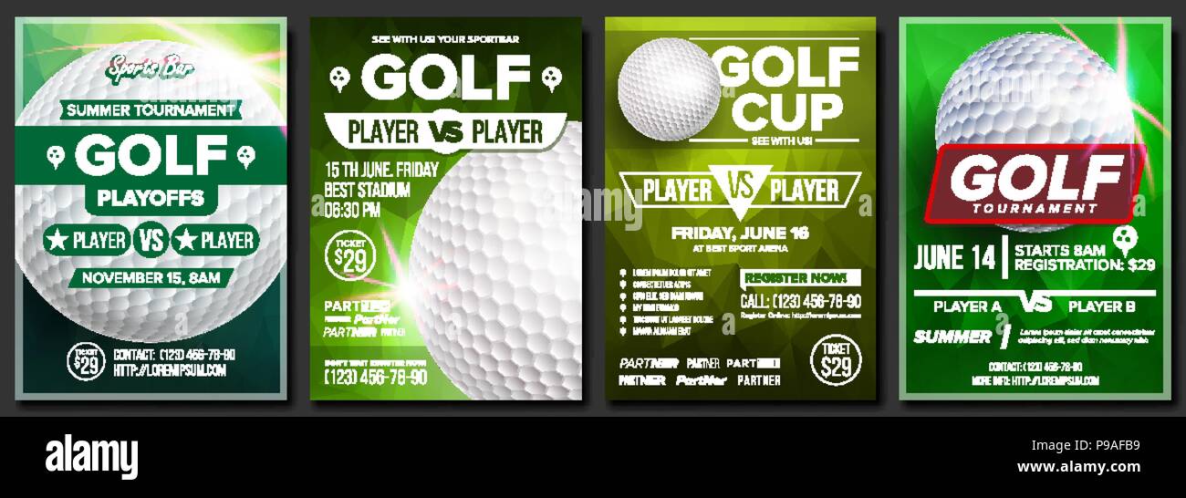 Golf Poster Set Vector. Design For Sport Bar Promotion. Golf Ball ...